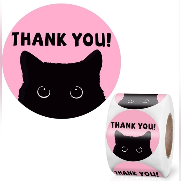 Design | Cat Thank You Stickers 50 Pink And Black Stickers 2 X 2 New ...